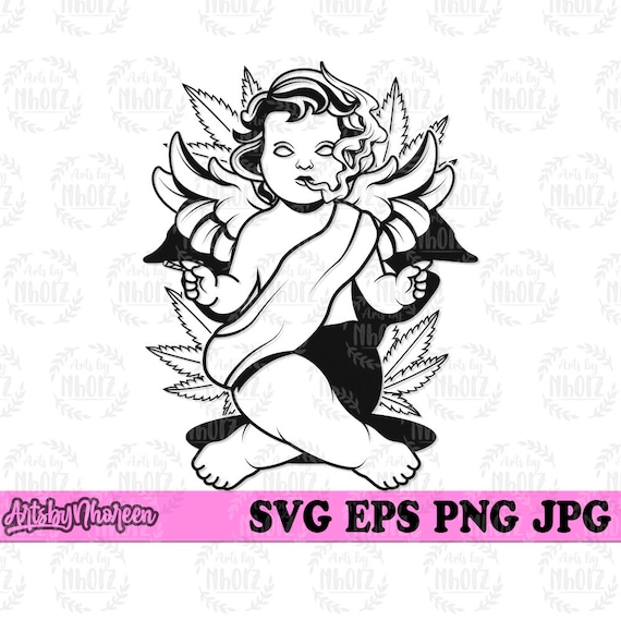Angel Smoking Weed Svg High Cupid Clipart Kush Life T-shirt - Etsy Finland
