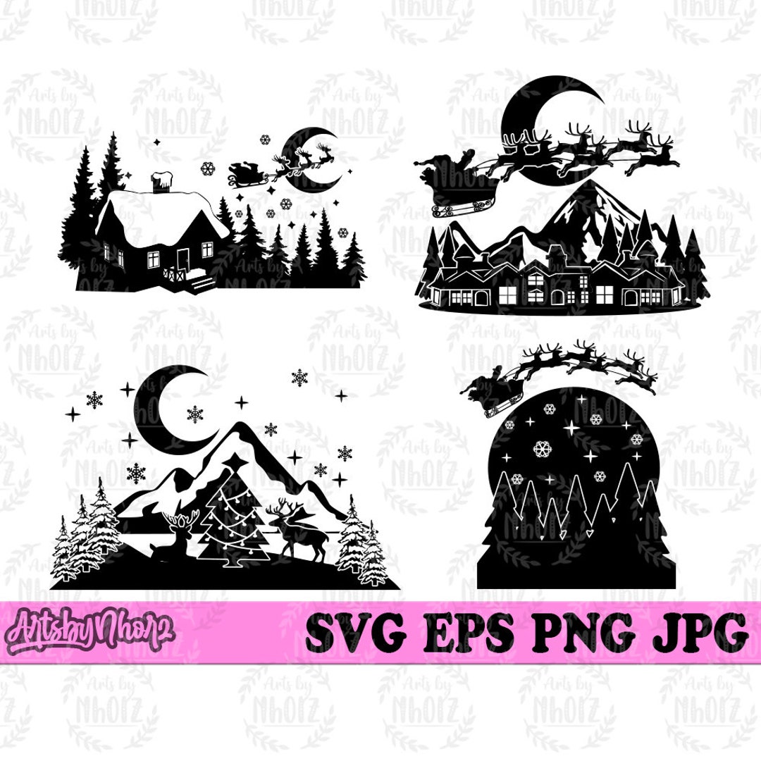 4 Christmas Scene Svg, Christmas Village SVG Bundle, Christmas Clipart ...