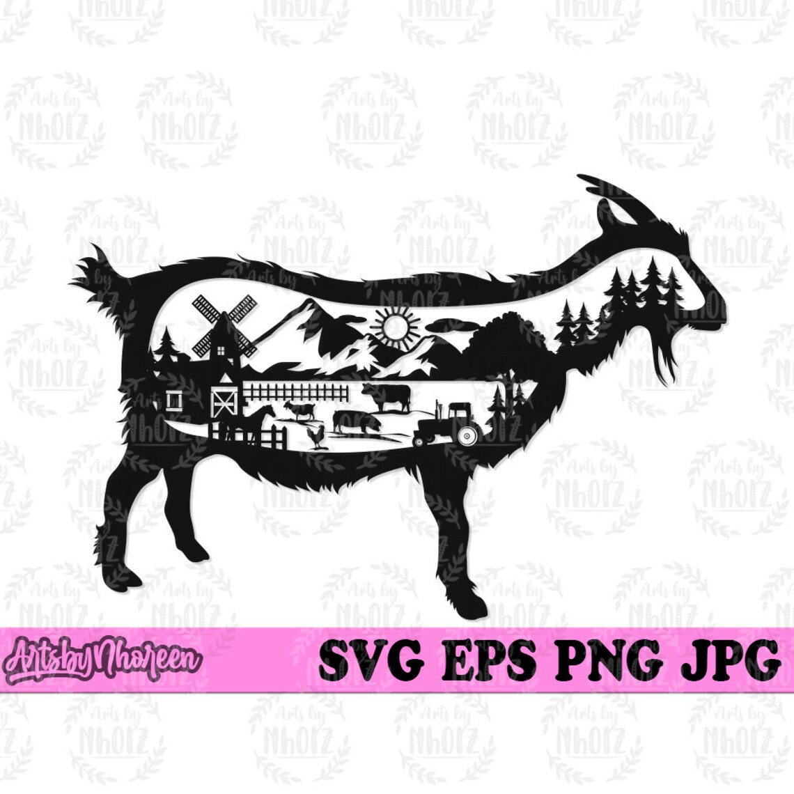Goat Farm Scene Svg Farming View Clipart Farmer Dad Gift - Etsy