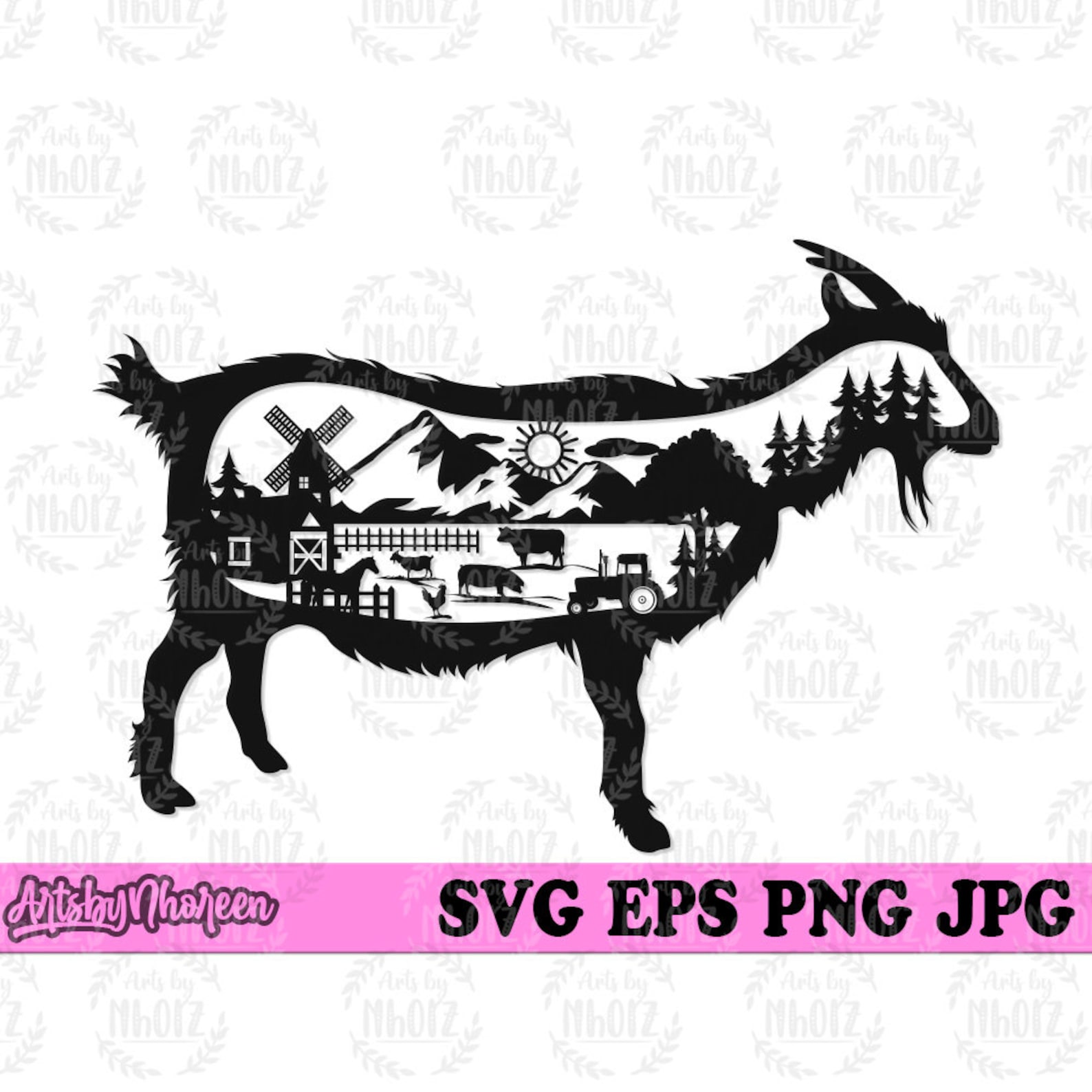 Goat Farm Scene Svg Farming View Clipart Farmer Dad Gift - Etsy
