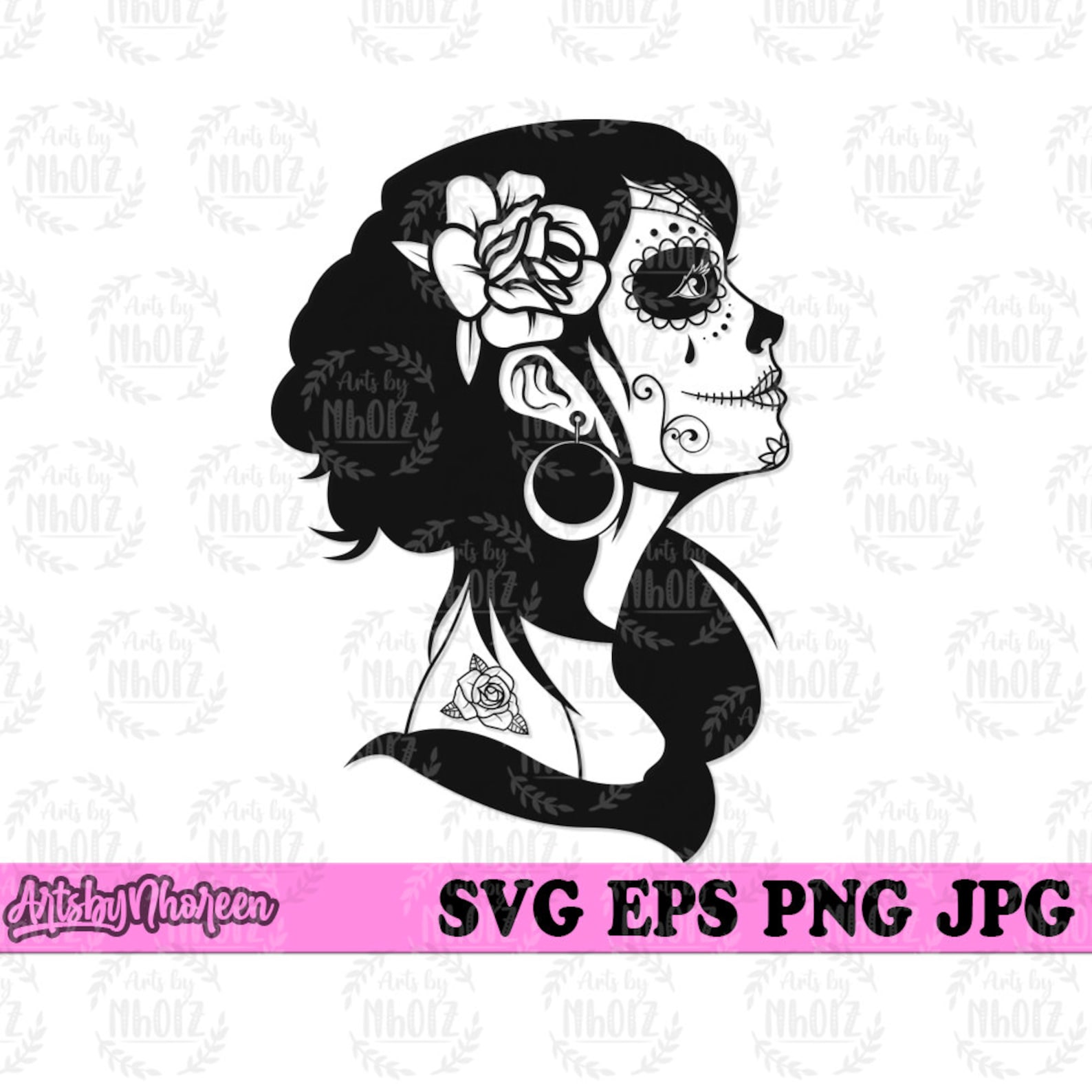 Sugar Skull Svg La Muerta Clipart Lady Dead Stencil Floral - Etsy