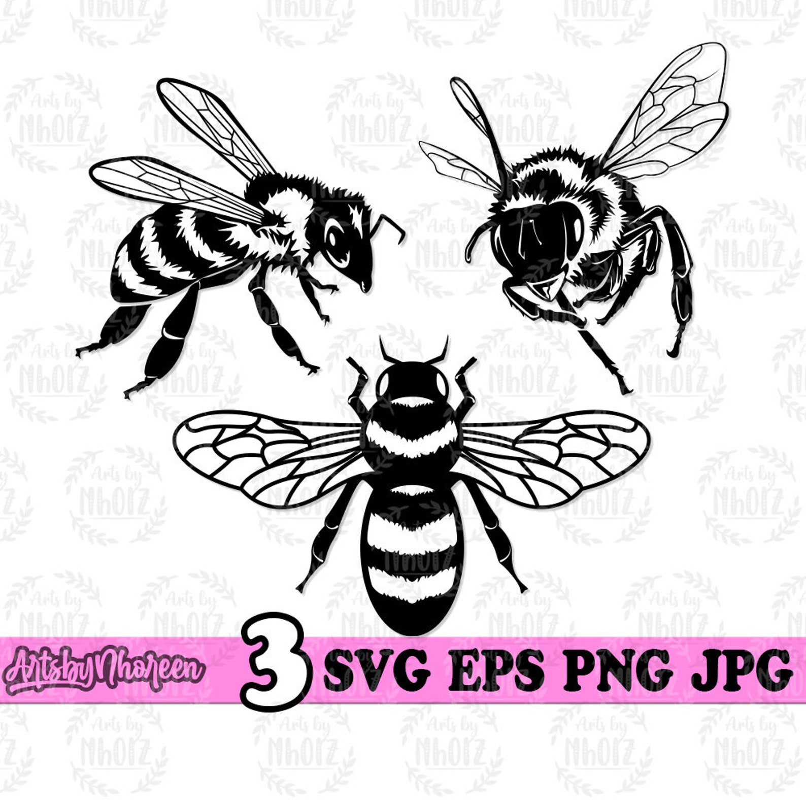 3 Bees Svg Flying Insect Clipart Honey Bee Cut File Nectar - Etsy