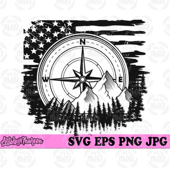 Us Flag Compass Outdoor Scene Svg Traveler T Idea Tshirt Etsy