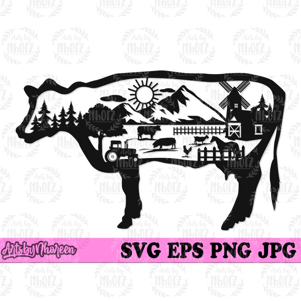 Cow Farm Scene Svg, Cow Clipart, Farming Shirt Png, Farm Life Svg ...