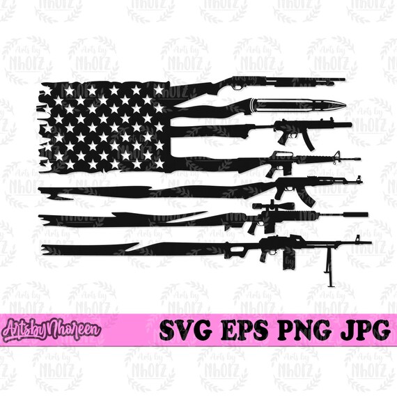 American Flag Gun Svg Silhouette Guns AR15 American Flag Military Army