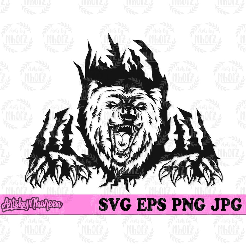 Bear Scratch Svg, Wild Beast Stencil, Big Claws Cut File, Angry Grizzly ...