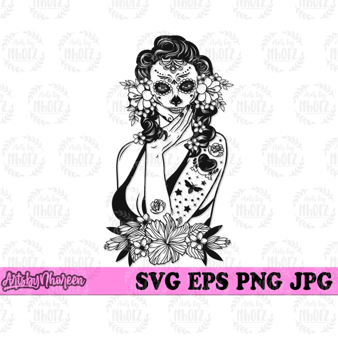 Sugar Skull Svg, Candy Catrina Cut File, Gothic Lady Stencil, Goth ...