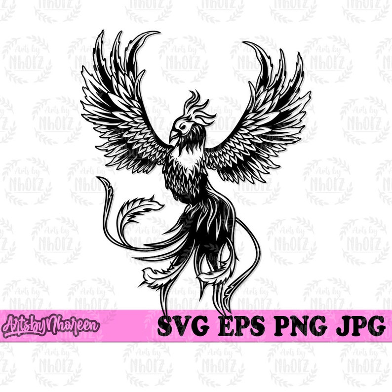 Phoenix Svg, Myth Creature Cut File, Flying Flaming Bird Clipart ...