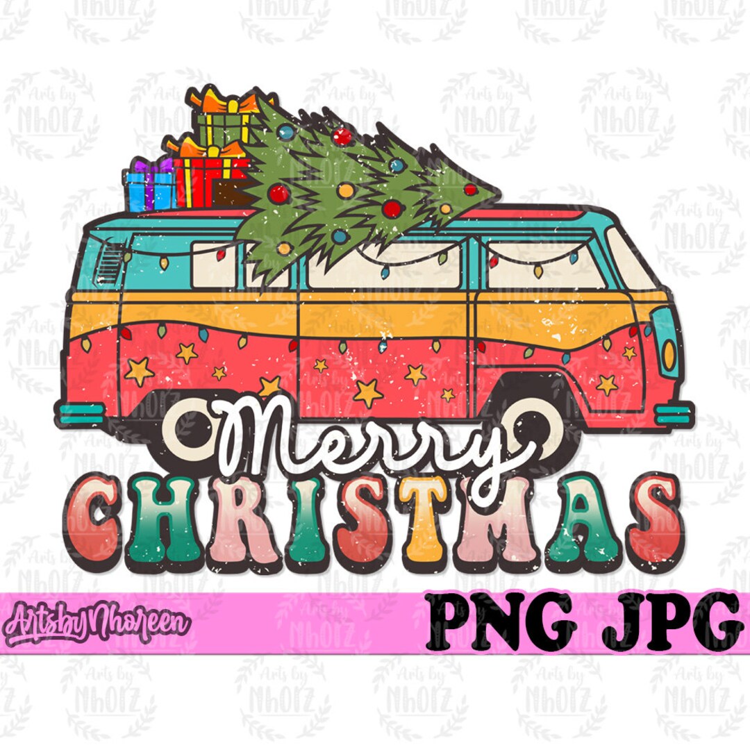 Merry Christmas Retro Van PNG for Sublimation, Xmas Car Printable Files ...