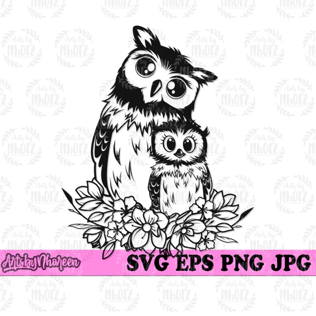 Cute Mom and Baby Owl Svg, Owl Clipart, Nocturnal Animal Dxf, Forest ...