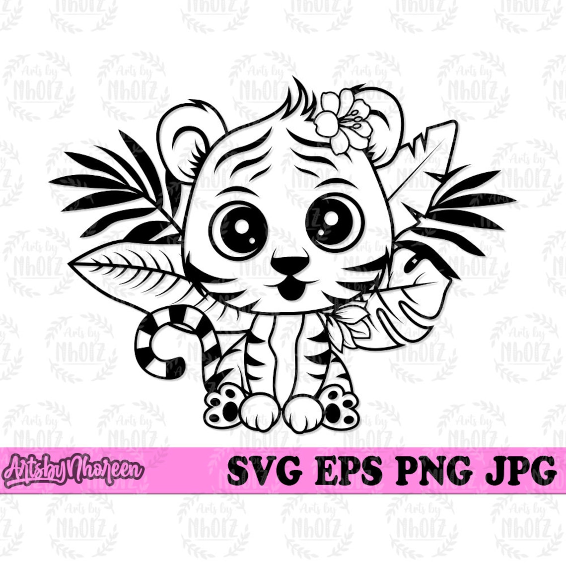Cute Safari Tiger Svg Baby Animal Clipart Tropical Beach - Etsy