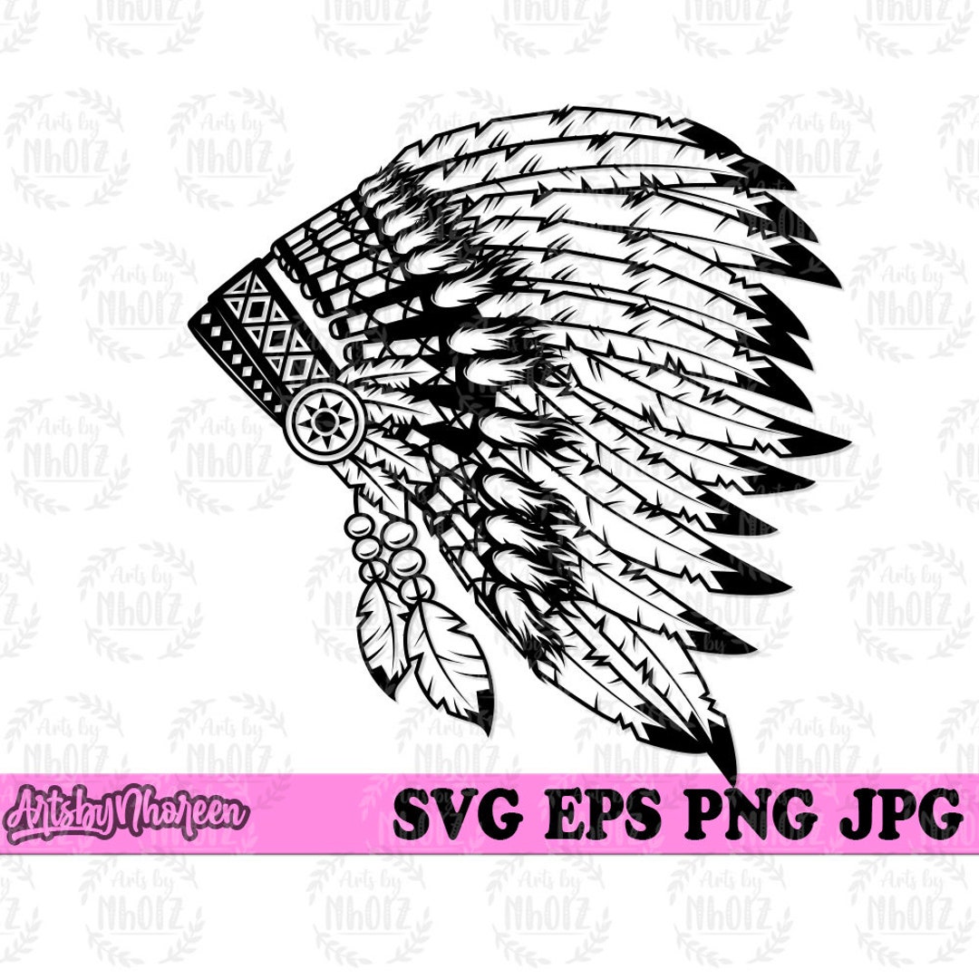 Native Headdress Svg, Tribe Head Gear Clipart, Ancient Feather Custom ...