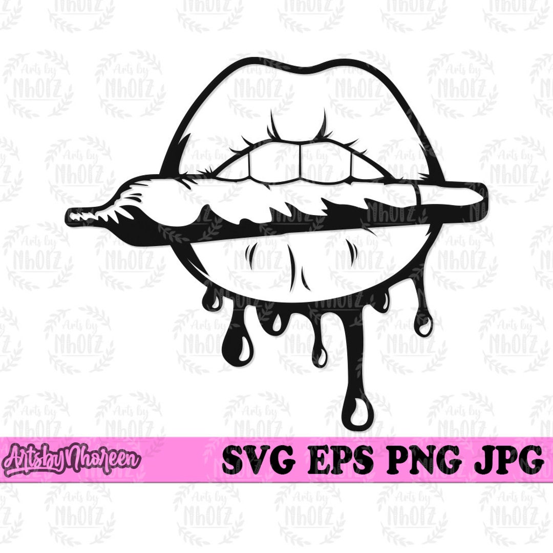 Sexy Pouty Lips Bitting Joint Svg, Lip Bite Stencil, Cannabis Svg ...