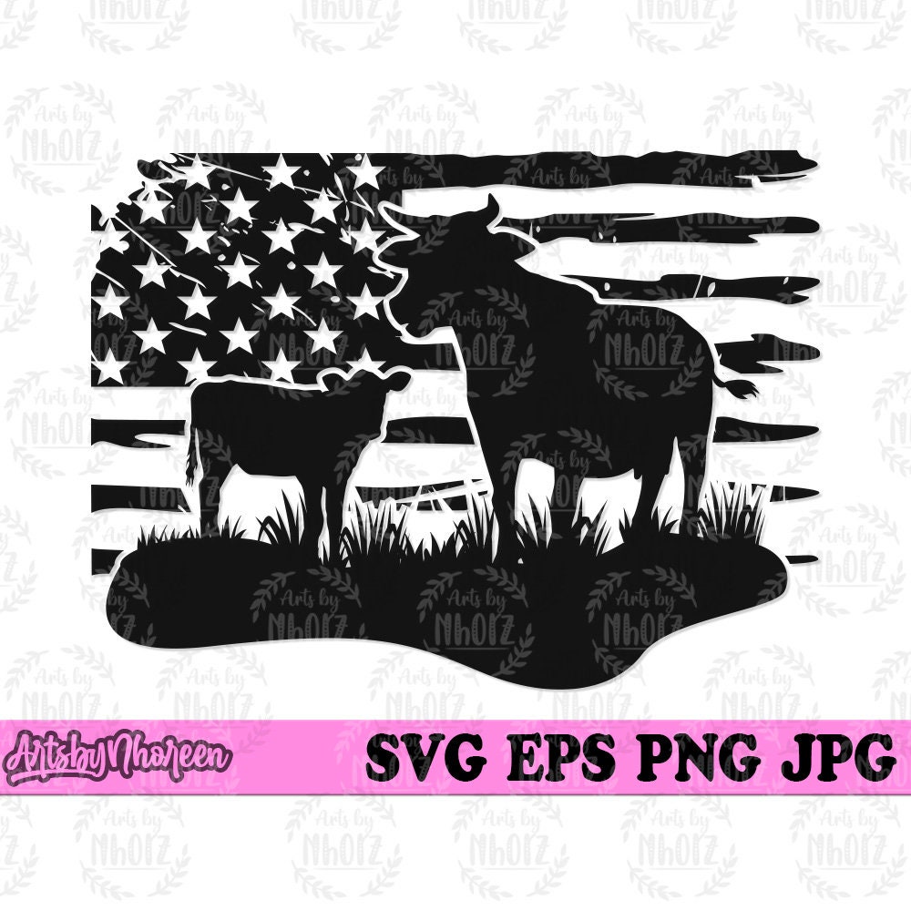 Cow American Flag show heifer Silhouette SVG Cutting Files Clip Art ...
