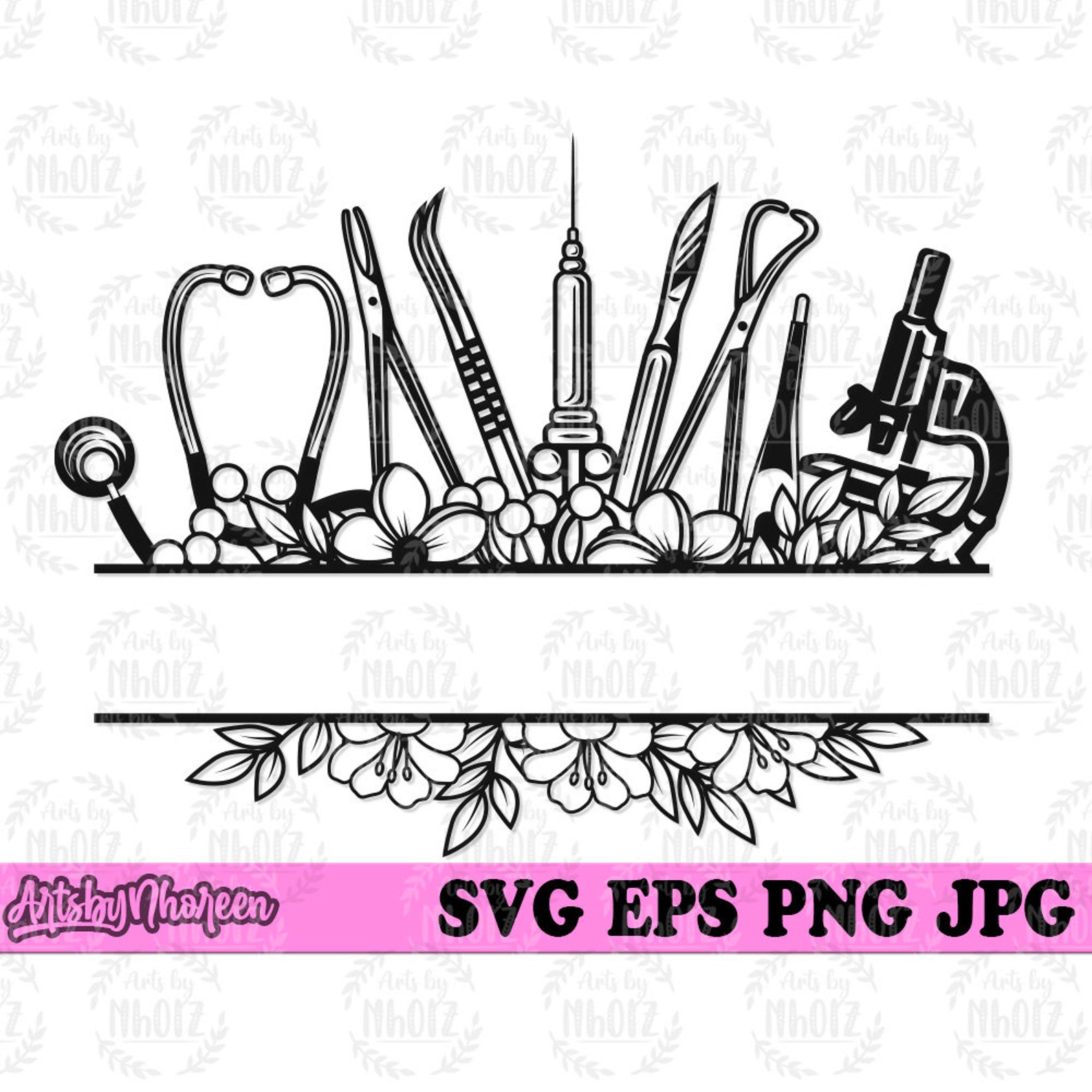 Doctor Floral Tools Svg | Medical Equipment Stencil | Operating Room ...