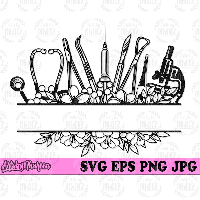 Doctor Floral Tools Svg | Medical Equipment Stencil | Operating Room ...