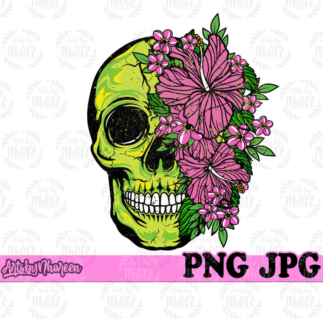 Floral Neon Skull PNG for Sublimation, Horror Flower Printable, Spooky ...