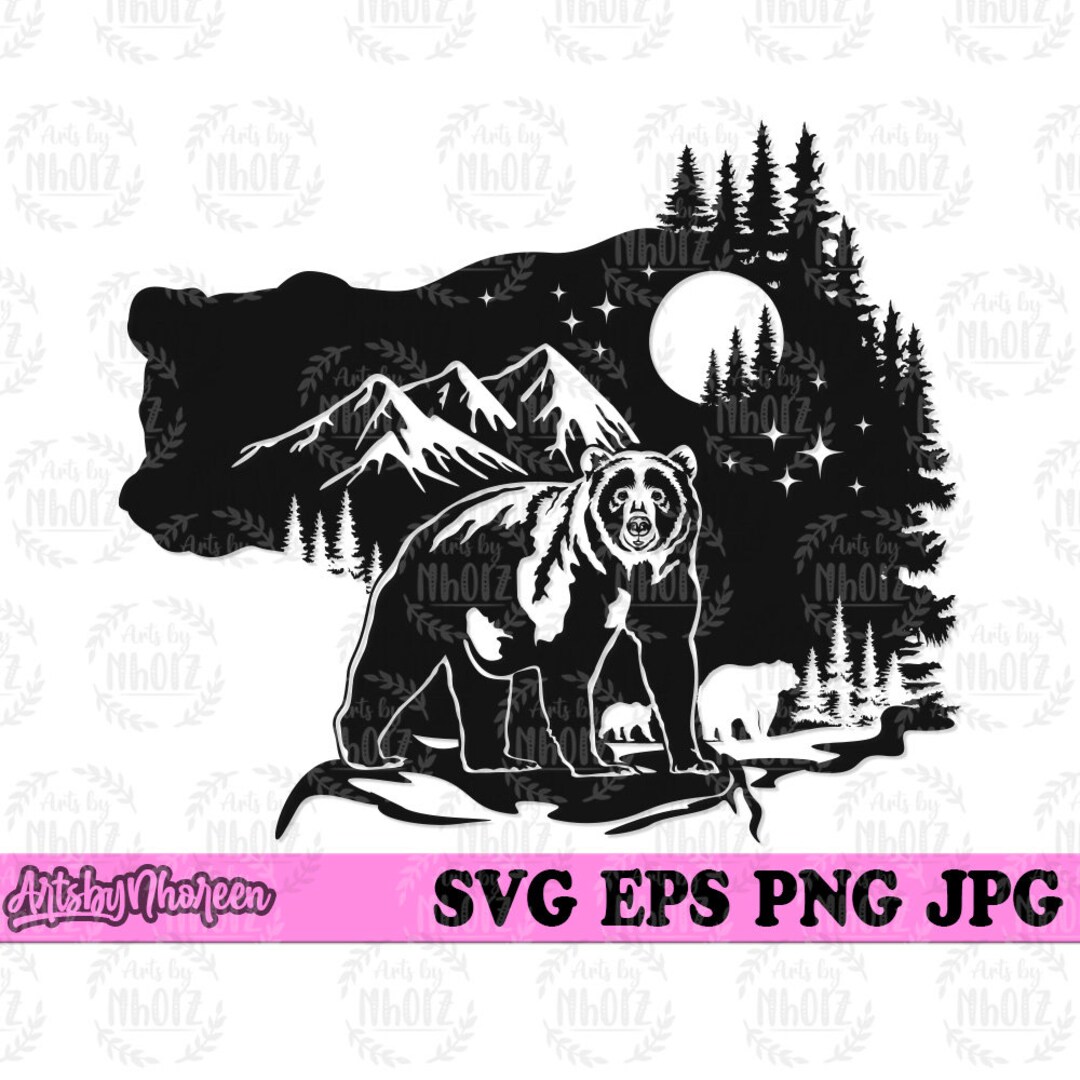 Bear Scene Svg, Wilderness Clipart, Wild Life Animal Cut File, Forest ...