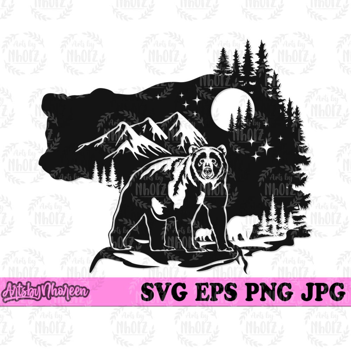 Bear Scene Svg Wilderness Clipart Wild Life Animal Cut File - Etsy