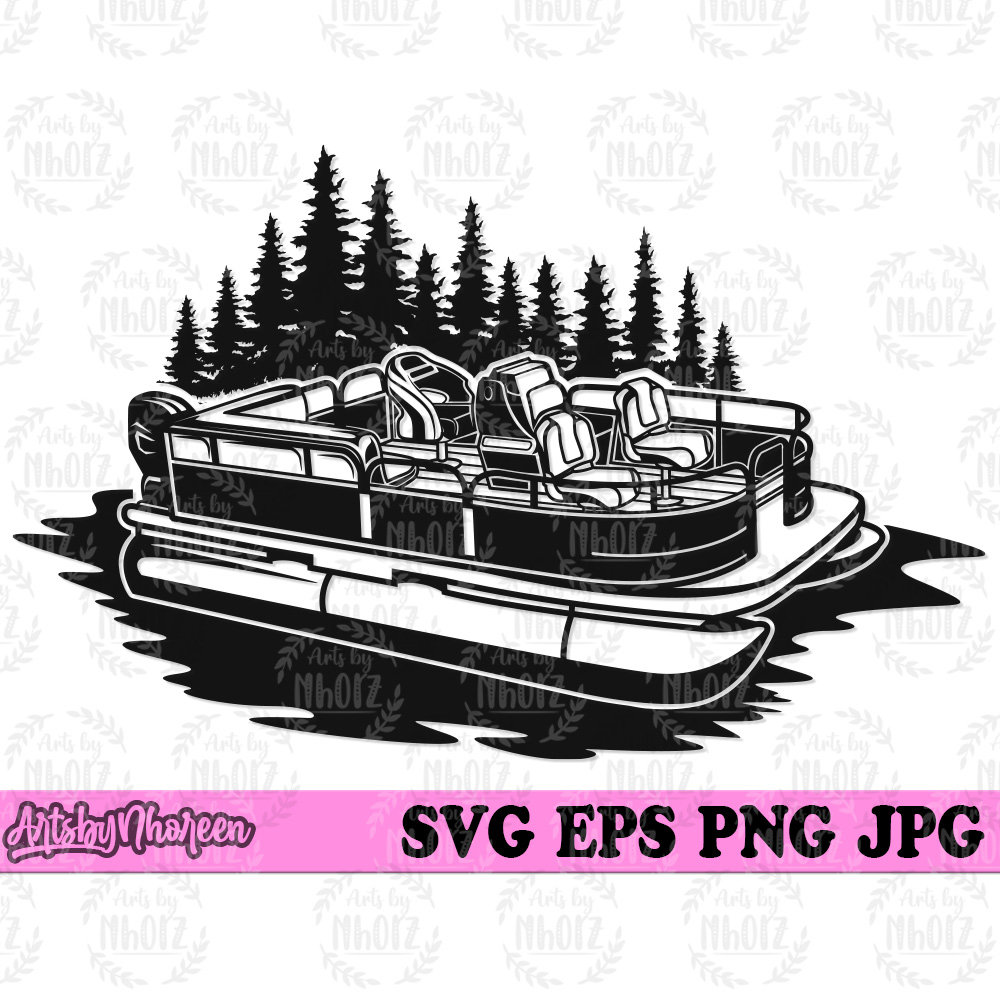 Pontoon Boat svg, Lake Fishing Cut File, River Vehicle Stencil, Angler ...