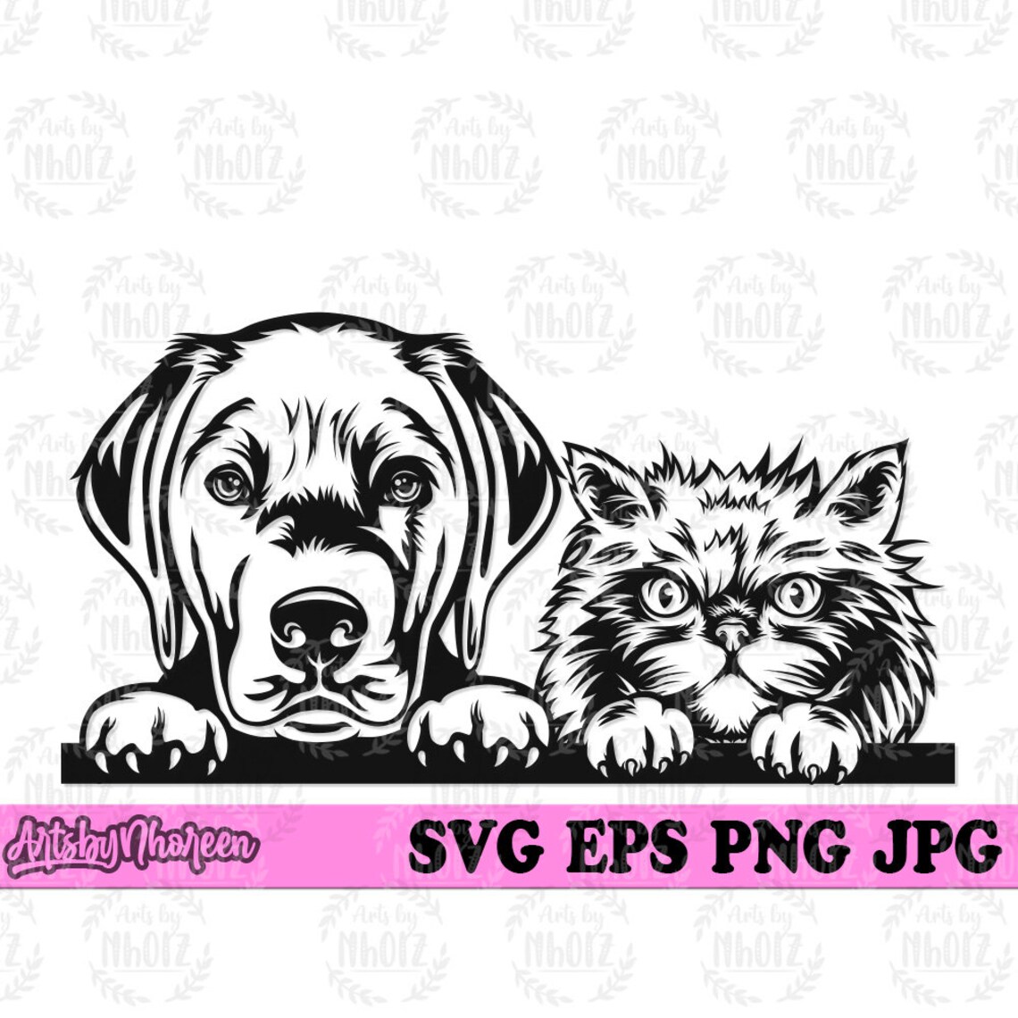 Peeking Dog and Cat Svg Doggo Clipart Home Pet Stencil - Etsy