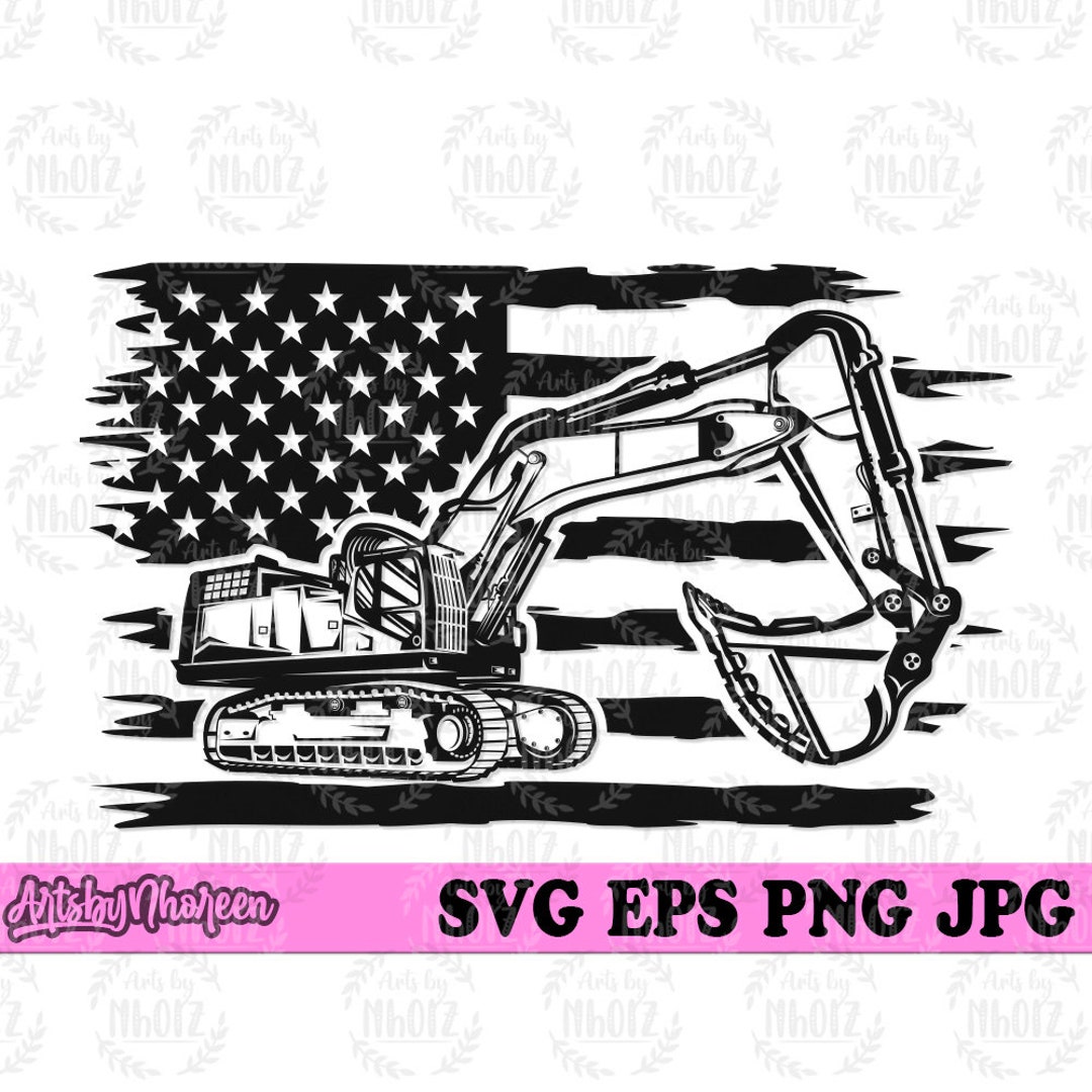 US Excavator Svg, Contractor Stencil, US Construction Clipart ...