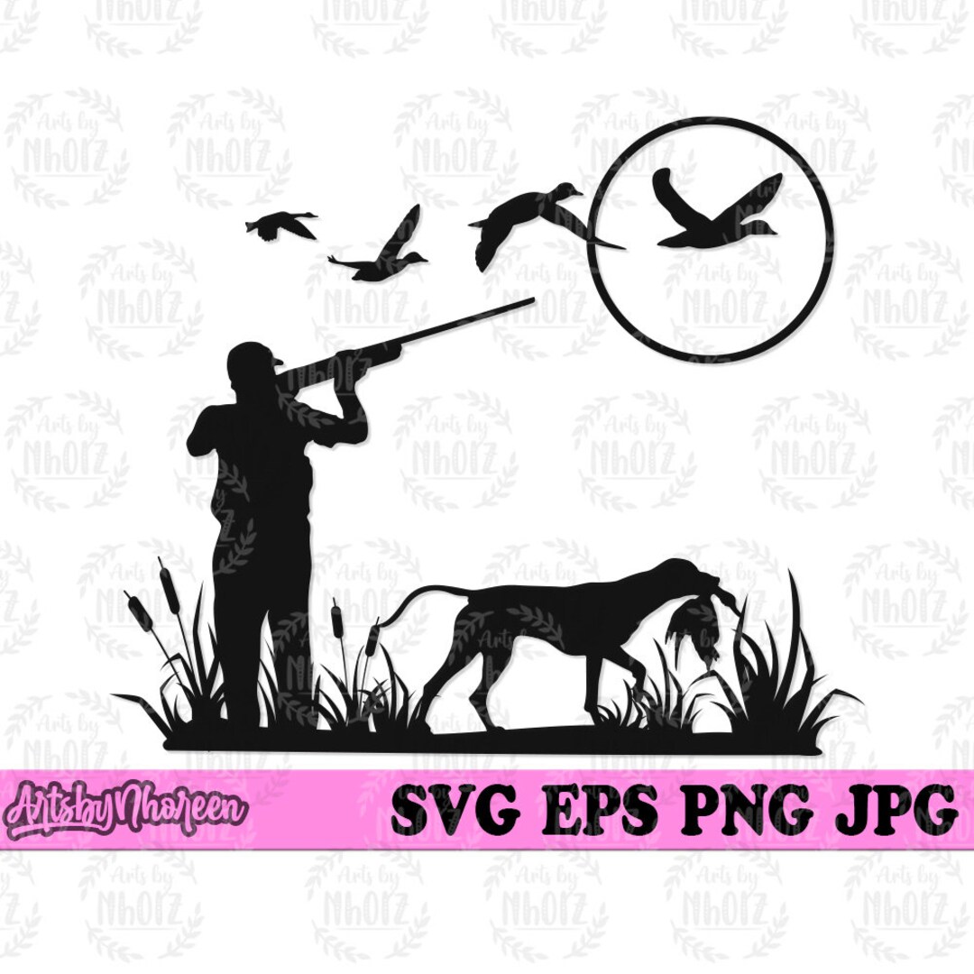 Duck Hunting Svg, Goose Hunter Clipart, Lake View Stencil, Outdoor ...
