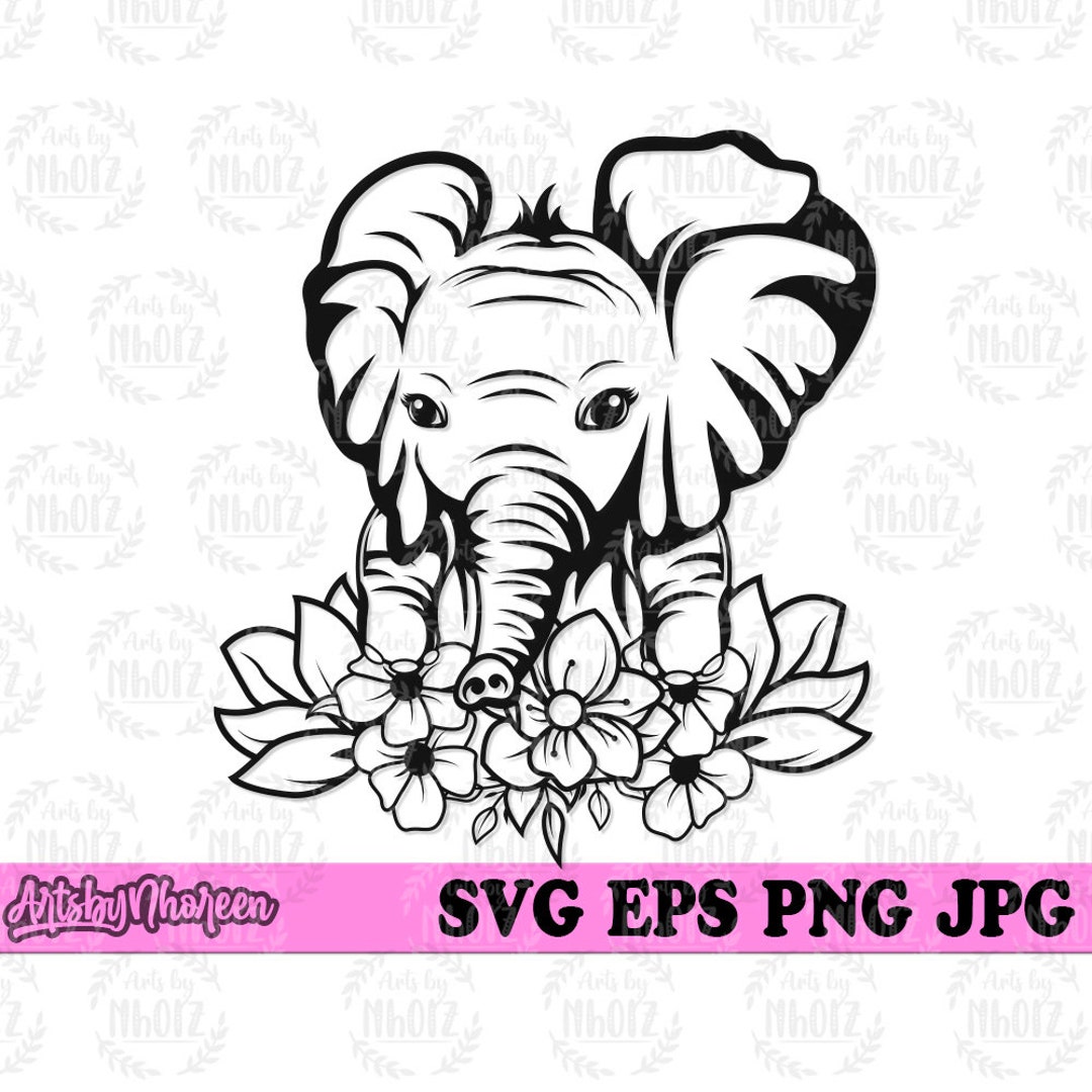 Cute Floral Elephant Svg | Safari Animal Clipart | Wild Life Shirt Png ...