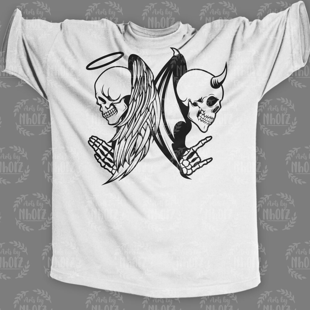 Angel Devil Skull Svg Good and Bad Clipart Saint and Demon - Etsy