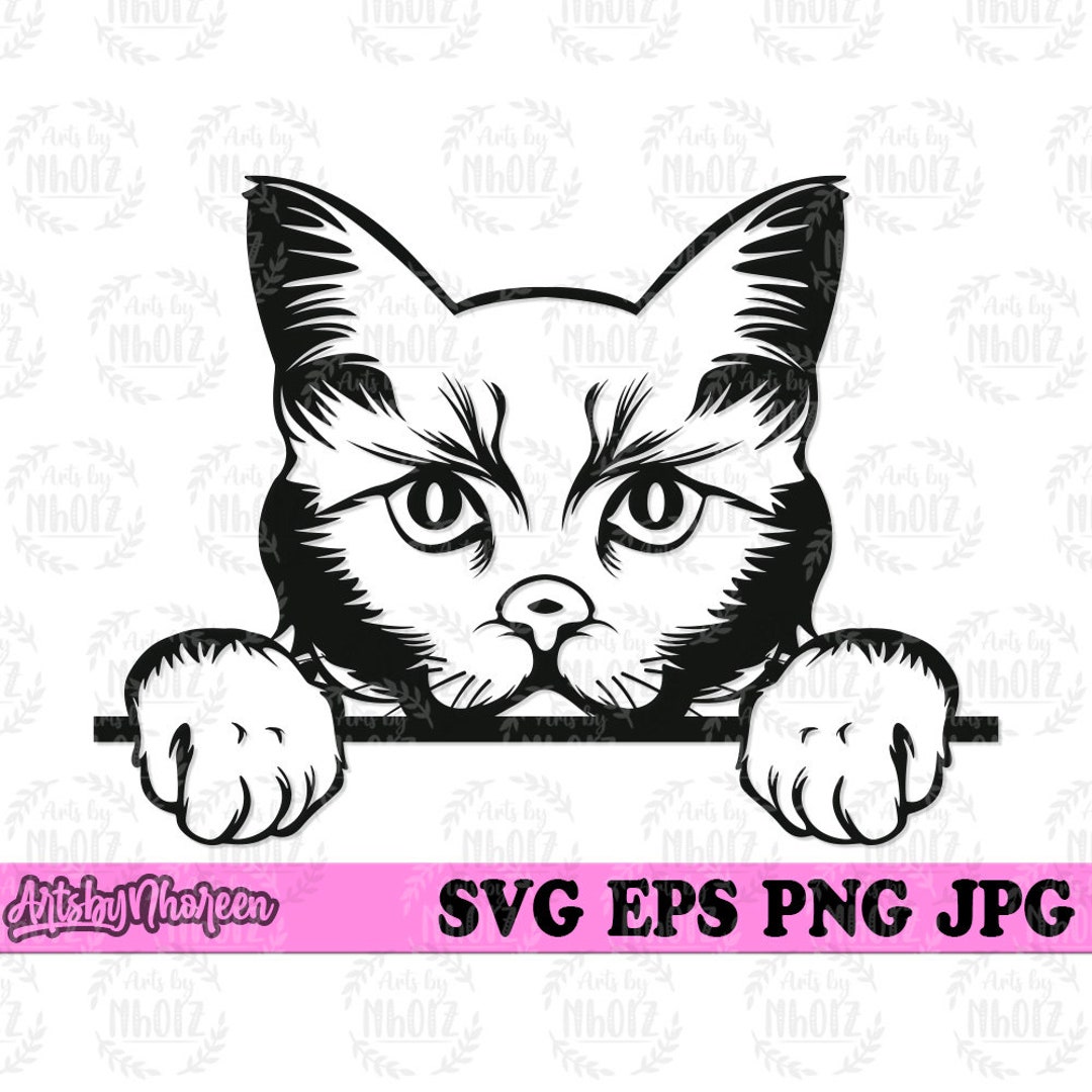 Peeking Cat Svg, Cute Angry Cat Cut File, Lovely Pet Portrait Clipart ...