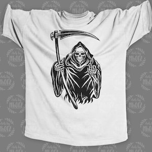 Grim Skull Middle Finger Svg, Halloween Custom T-shirt Design Png, Grim ...