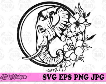 Floral Elephant Svg Safari Animal Clipart Wild Life Cut - Etsy