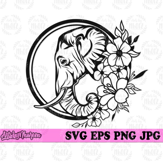 Floral Elephant Svg Safari Animal Clipart Wild Life Cut - Etsy