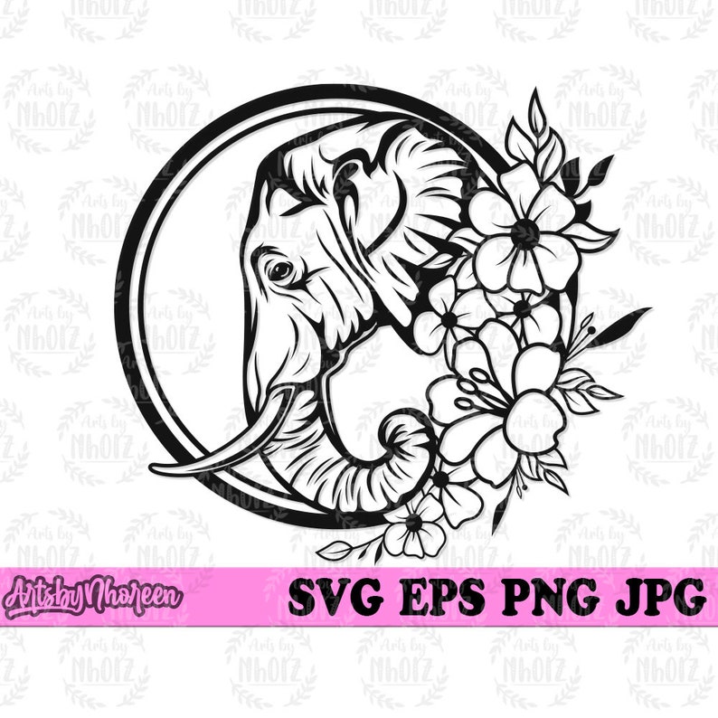 Floral Elephant Svg Safari Animal Clipart Wild Life Cut - Etsy