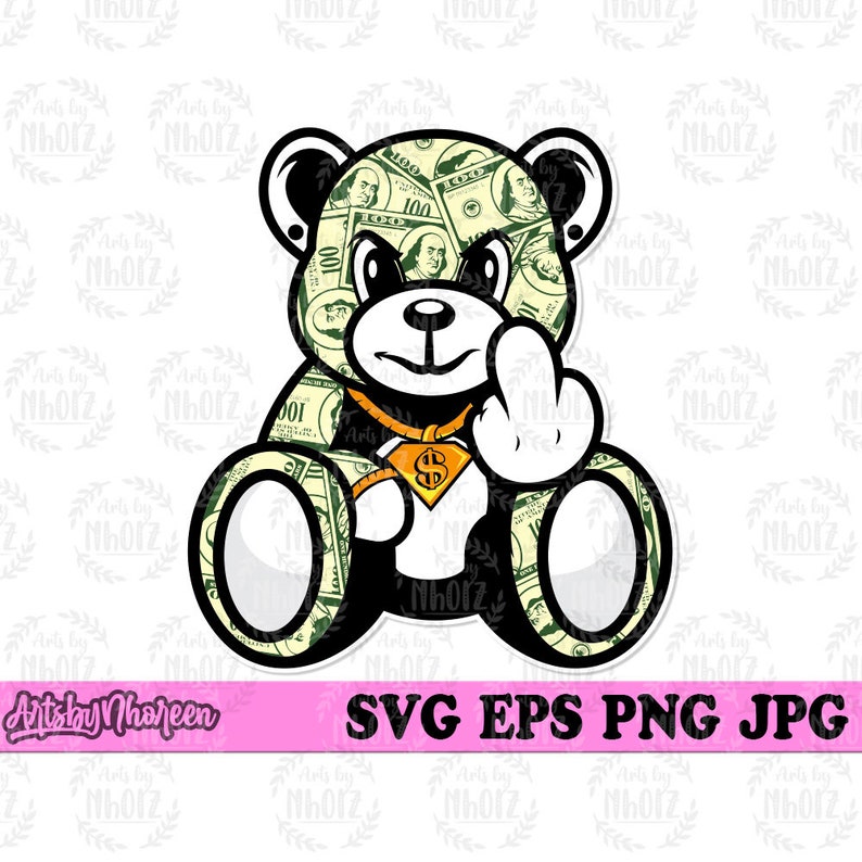Gangster Teddy Svg Money Bear Clipart US Dollar Bill Hipster | Etsy