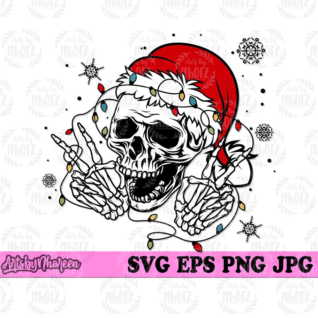 Skull Christmas Svg, Santa Skeleton Head Clipart, Merry Christmas Cut ...