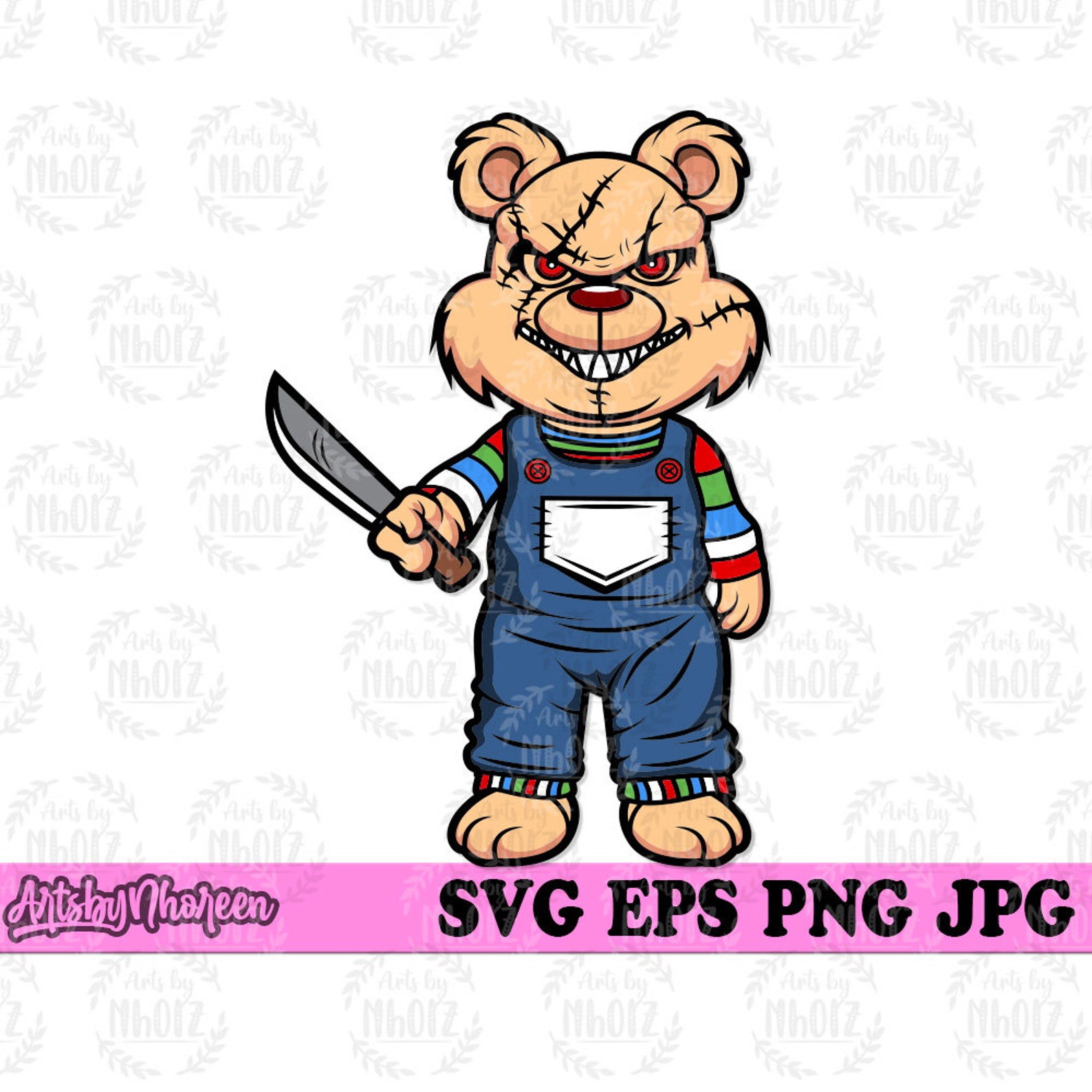 Scary Teddy With Knife Svg Killer Teddy Bear Stencil - Etsy