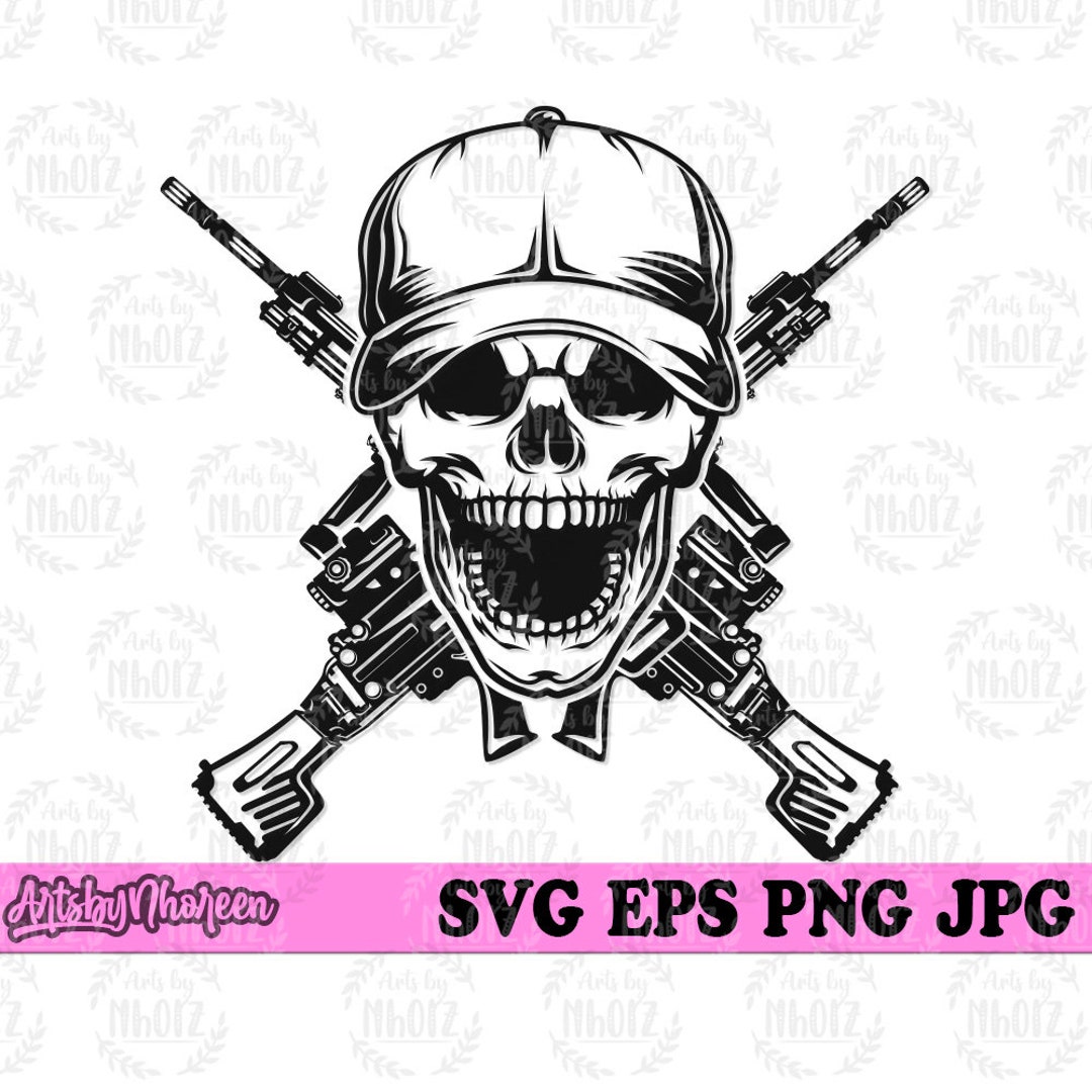 Military Skull and Guns Svg, Soldier Dad Shirt Png, Army Skull Stencil ...