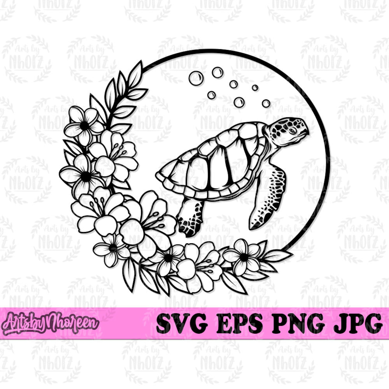 Floral Sea Turtle Svg Flower Animal Clipart Beach Vibes - Etsy