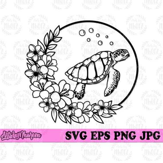 Floral Sea Turtle Svg Flower Animal Clipart Beach Vibes - Etsy