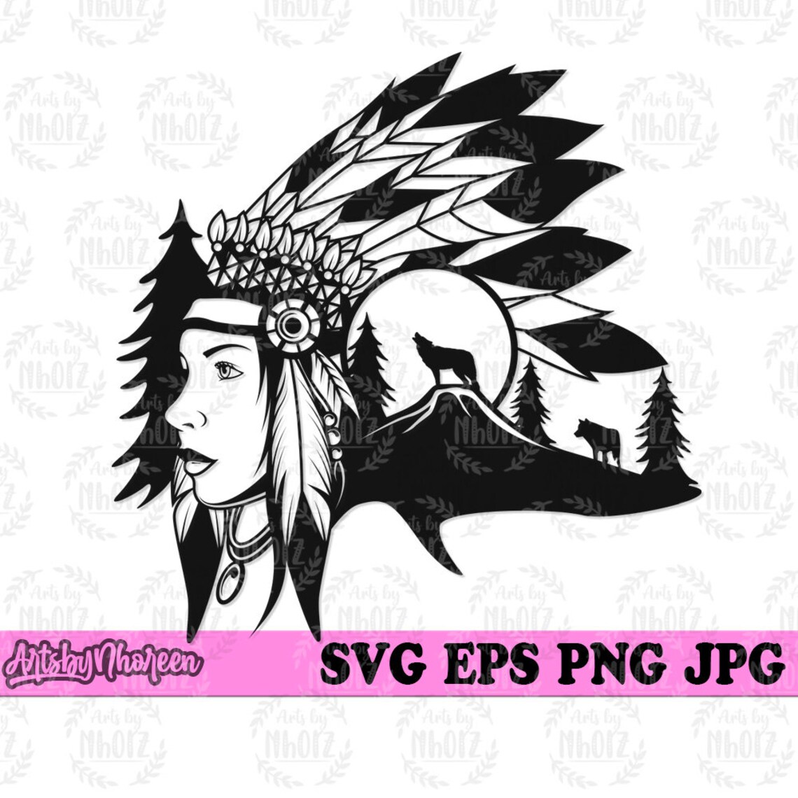 Girl American Girl Scene Svg, Ancient Lady Tribe Clipart, Feather ...