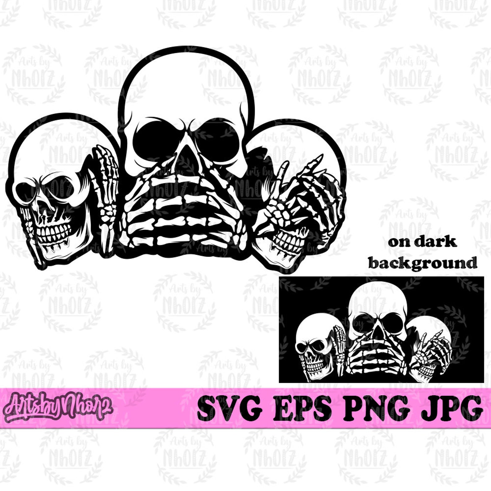 Skull Svg Skull Hear Speak See No Evil Svg Skull Clipart Etsy