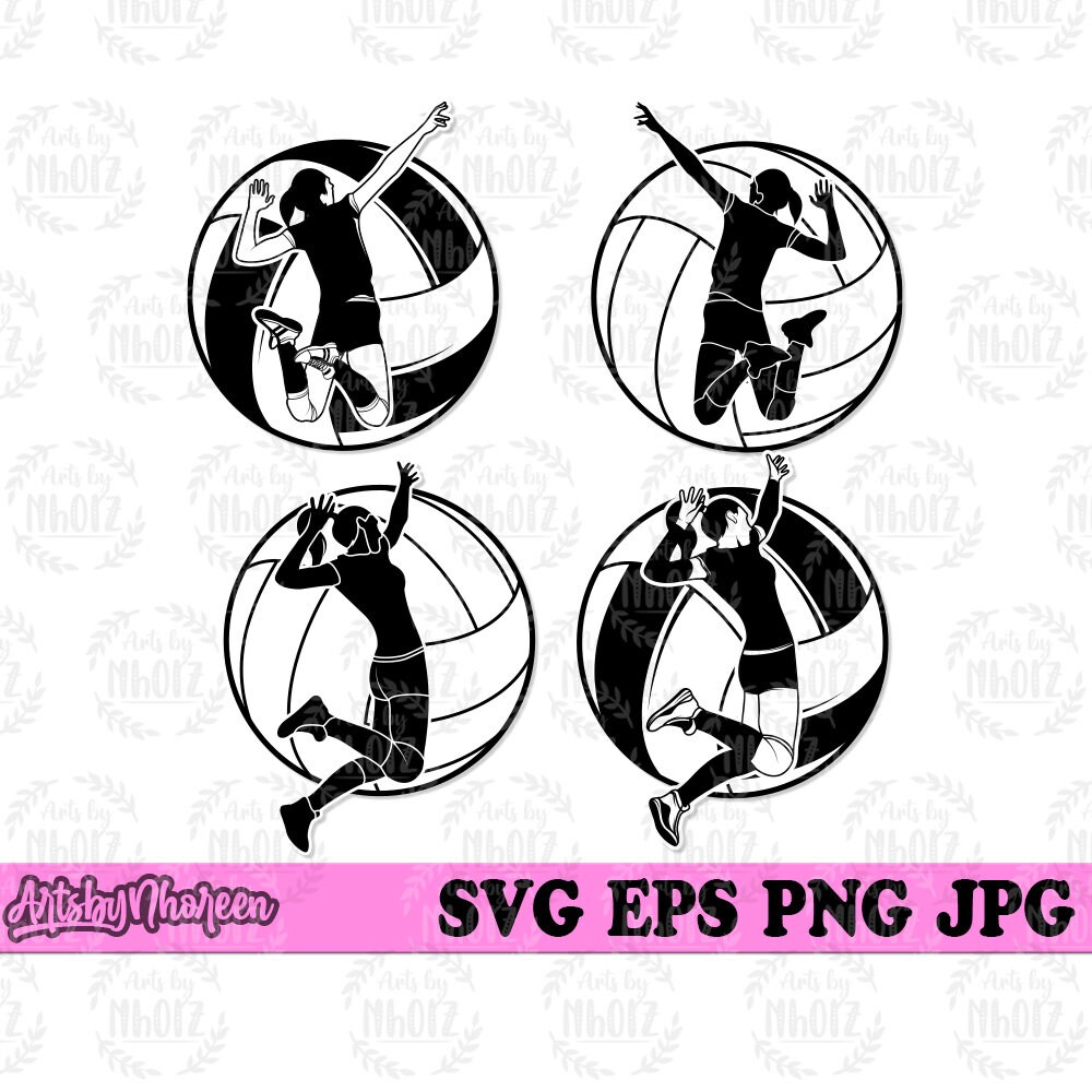 4 Volleyball Player Svg | Spike Clipart | Hitter Cut File | Blocker ...