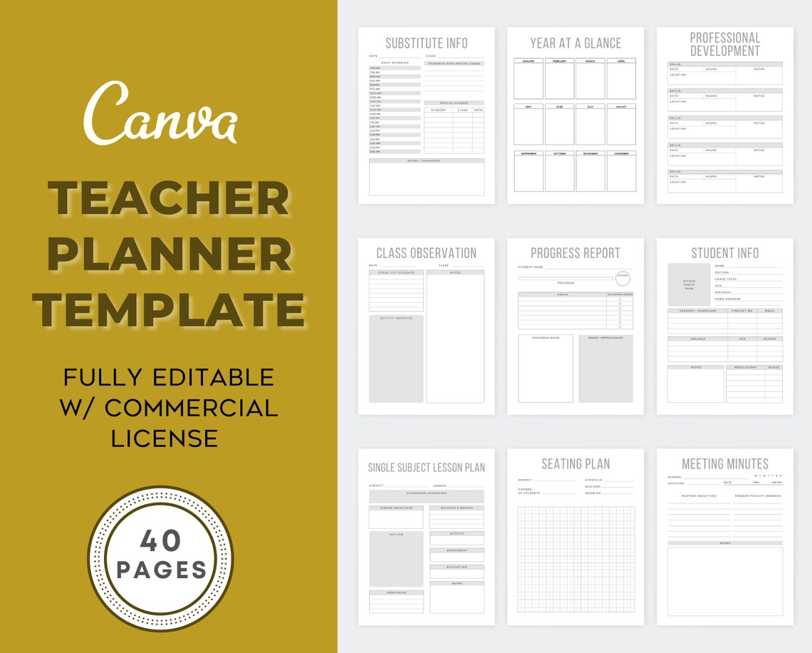 Editable Teacher Planner Template Canva Teacher Planner | Etsy Canada