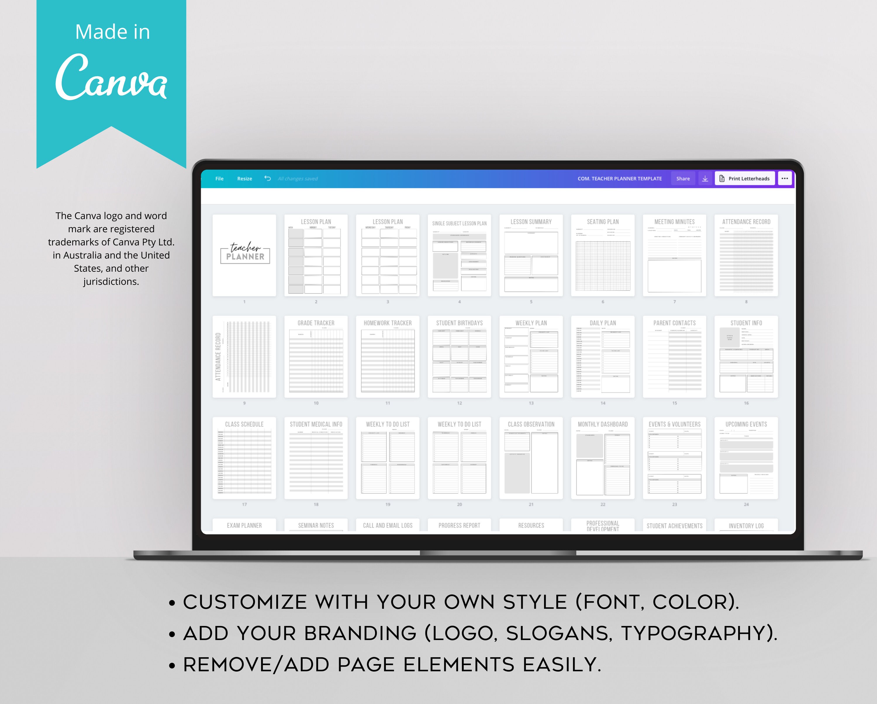 Editable Teacher Planner Template Canva Teacher Planner | Etsy Canada
