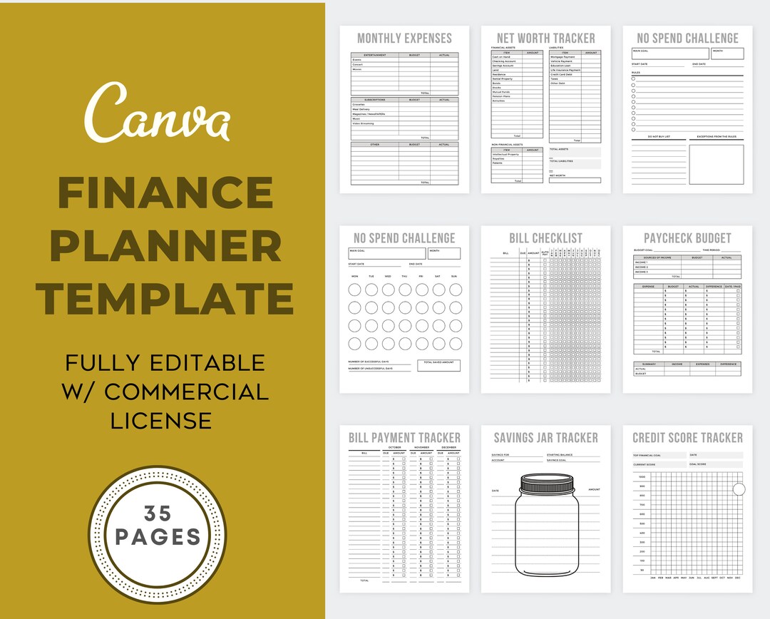 Editable Finance Planner Template Canva Finance Planner Template