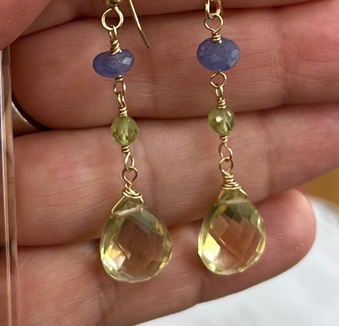 Lemon Quartz, Peridot and Tanzanite 14K Gold-filled Hand Wire-wrapped ...
