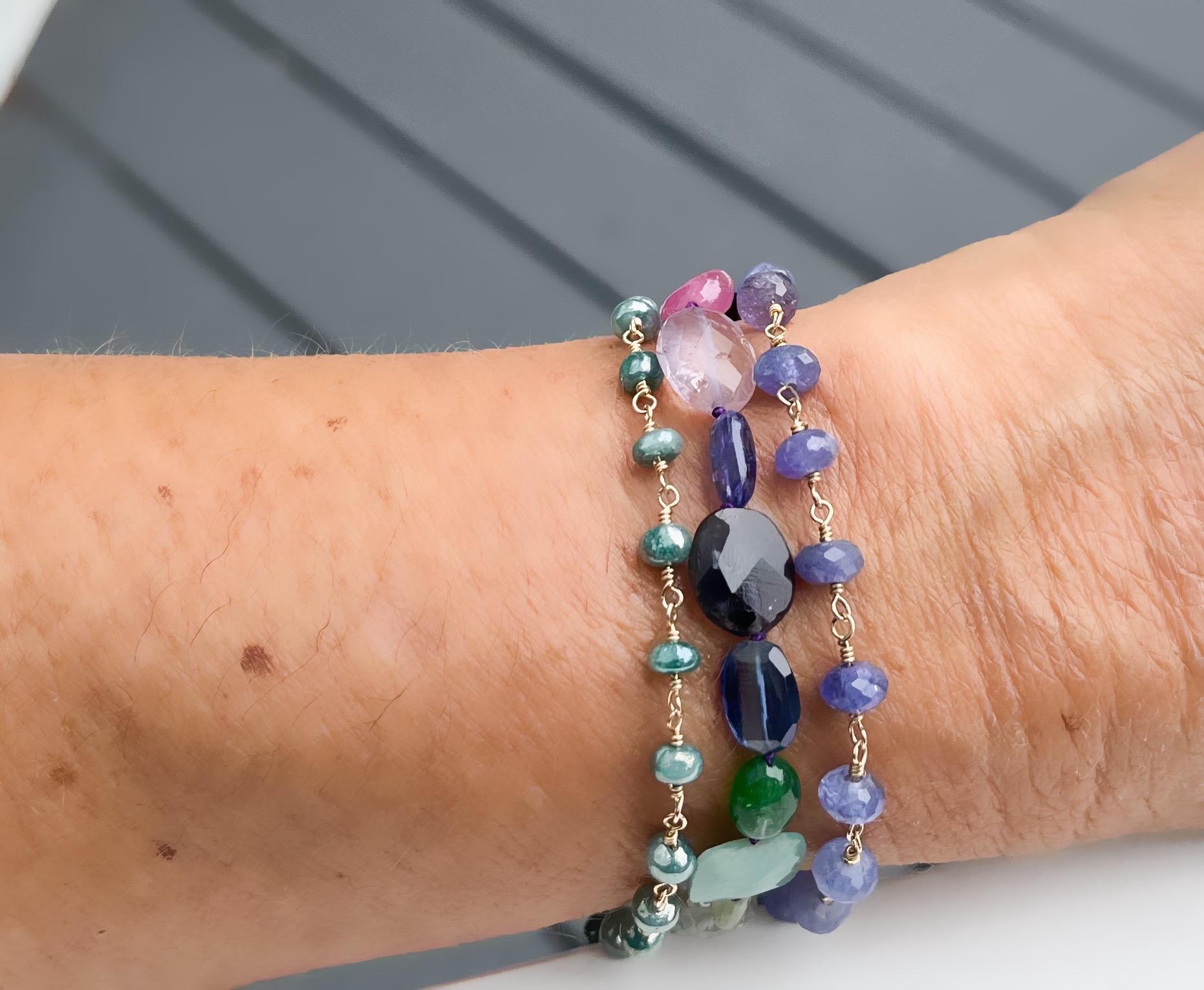 Rainbow Multi Gemstone Three Strand Gold-filled Hand Wire-wrapped and ...