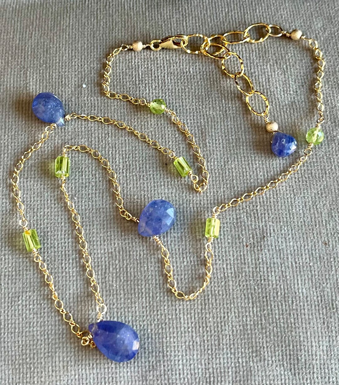 Tanzanite and Peridot 14K Gold Filled Hand Wire Wrapped Station Gemdrop ...