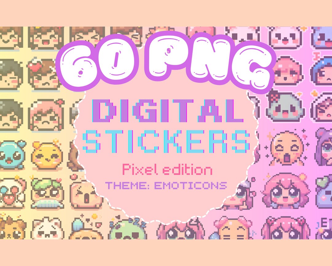 60 Cute Kawaii Emoticon Theme PNG Digital Sticker, Adorable Scrapbook ...